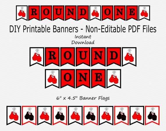 Round One Banner Red & Black Boxing Glove Boy 1st - Etsy
