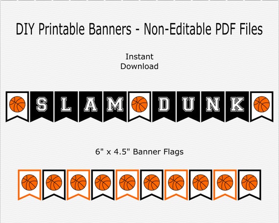 Slam Dunk Banner Black & Orange Basketball Birthday Party - Etsy