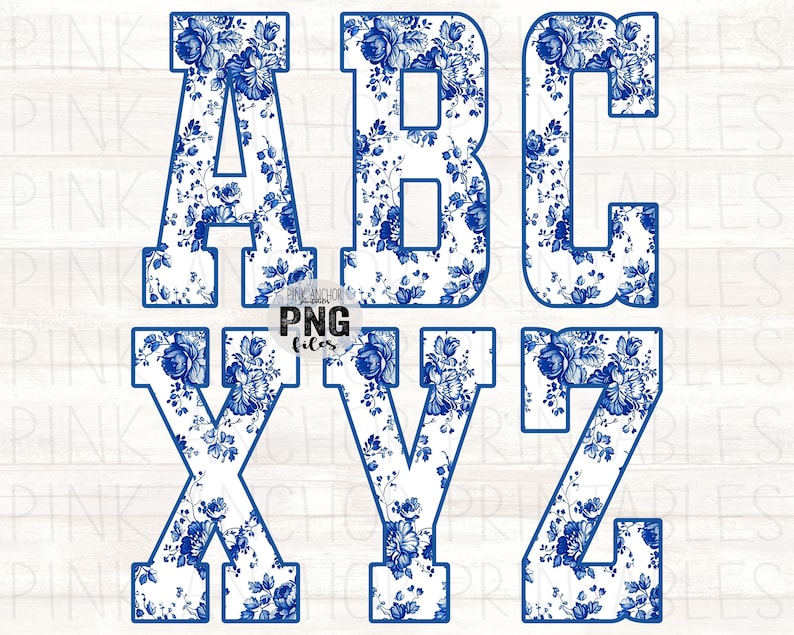 Instant Download Blue Floral Toile Alphabet ABC Alpha Pack Bundle ...