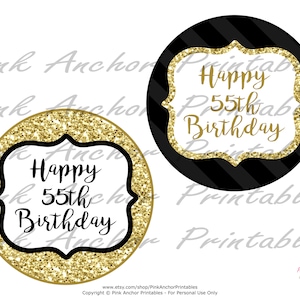 Printable 55th Birthday Centerpieces - Black & Gold - Cheers to 55 ...