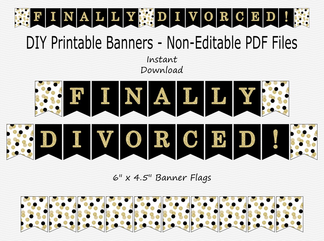 Finally Divorced! Banner - Black & Gold Glitter - Confetti Dots ...