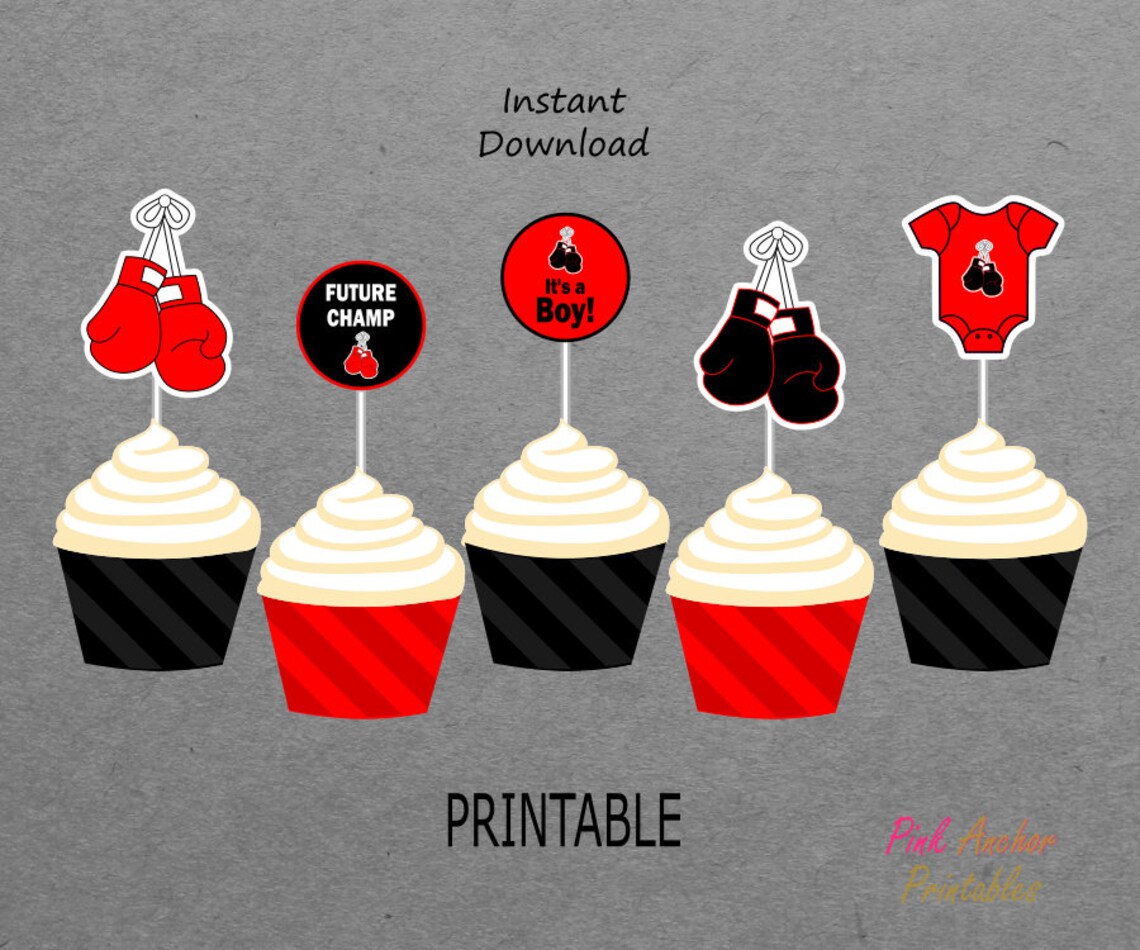 Printable Boxing Baby Shower Cupcake Toppers and Wrappers - Etsy