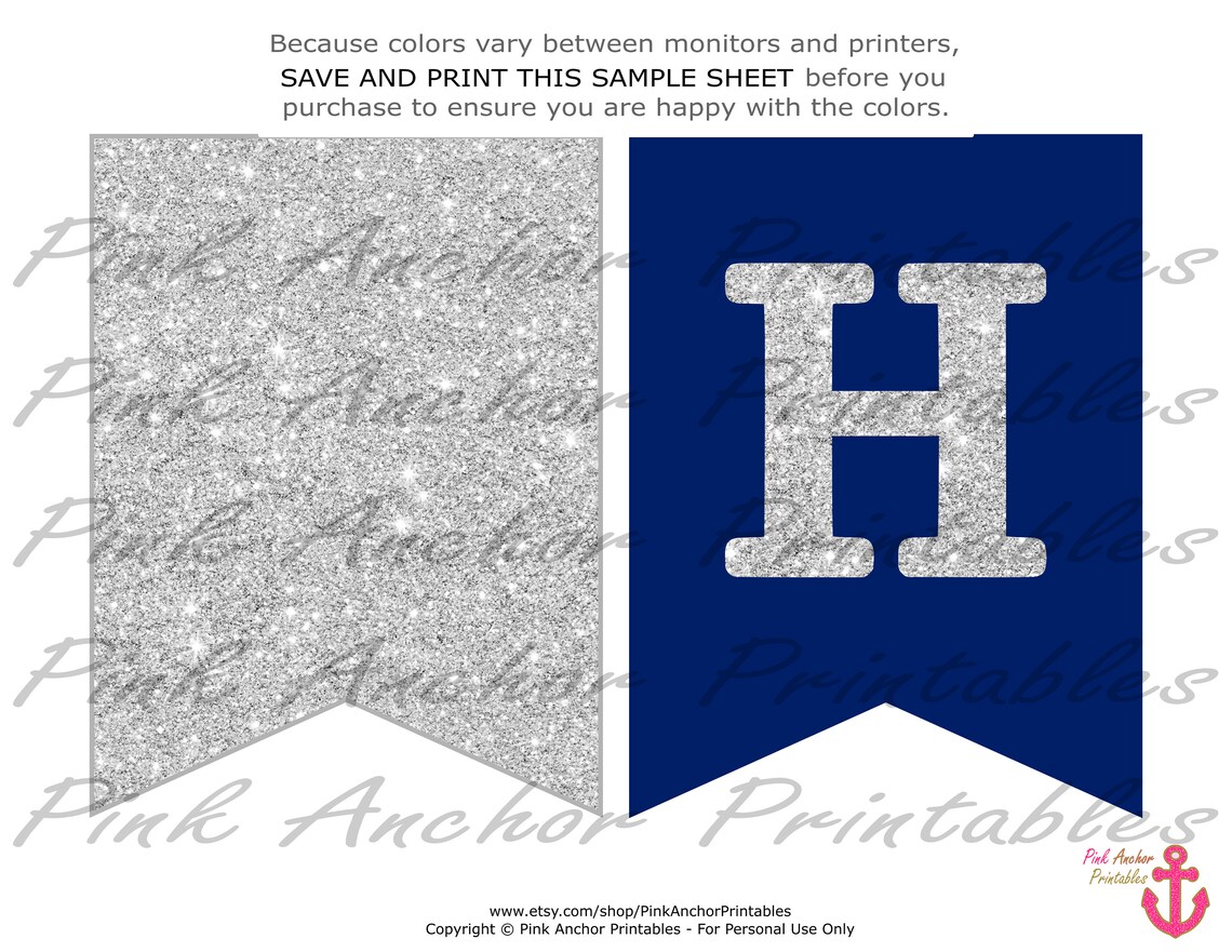 Happy Birthday Banner Navy Blue & Silver Sparkle Birthday - Etsy