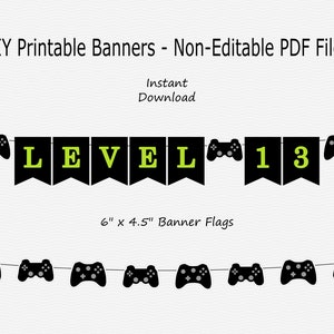 Printable Level 13 Banner - Black & Lime Green - Video Game Controller ...