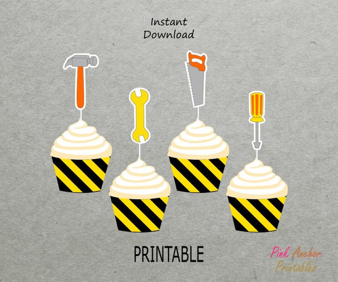 Printable Tools Cupcake Toppers and Wrappers - Orange, Yellow & Black ...