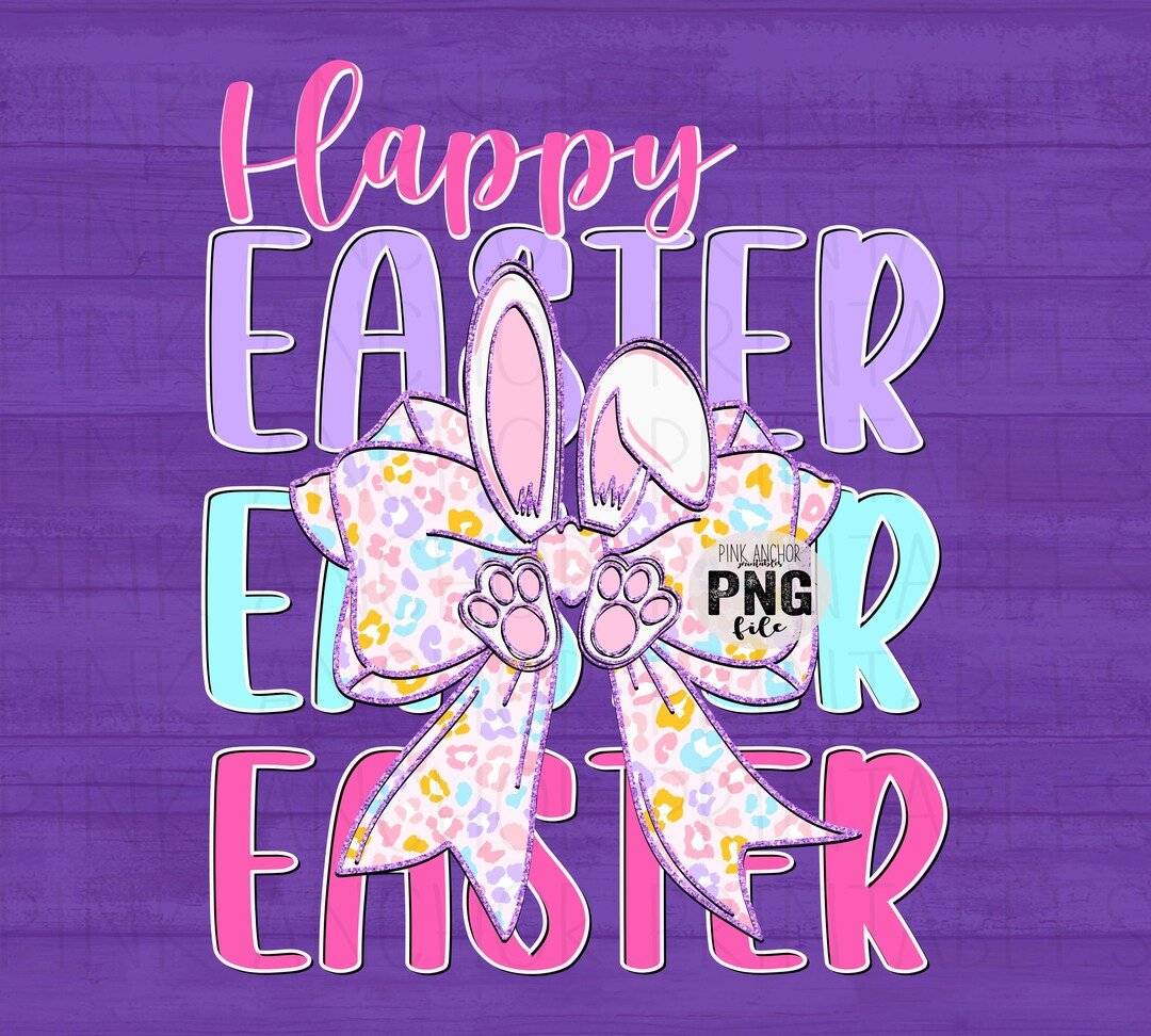 Happy Easter Bow Cheetah Bunny Girl Bow Png Printable Design Instant ...