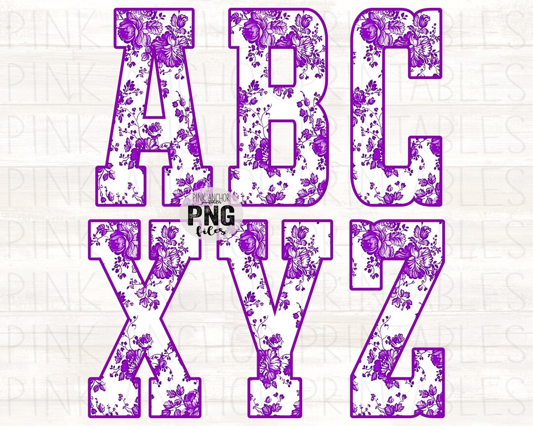 Instant Download Purple Floral Toile Alphabet ABC Alpha Pack Bundle ...