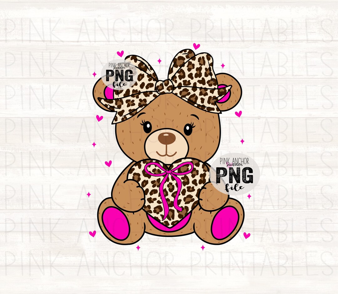 Instant Download Teddy Bear Girl Coquette Bow Cheetah Pink Valentine's ...