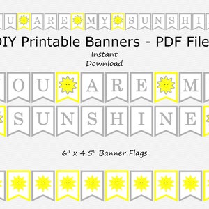You Are My Sunshine Banner - Primary Yellow & Grey - Baby Shower - Sun ...