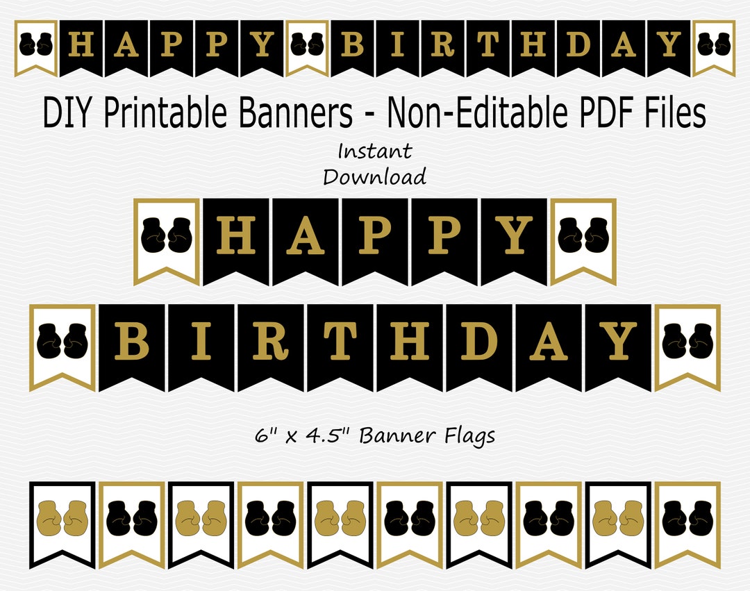 Happy Birthday Banner - Black & Gold - Boxing Glove - Boy Boxer Party ...