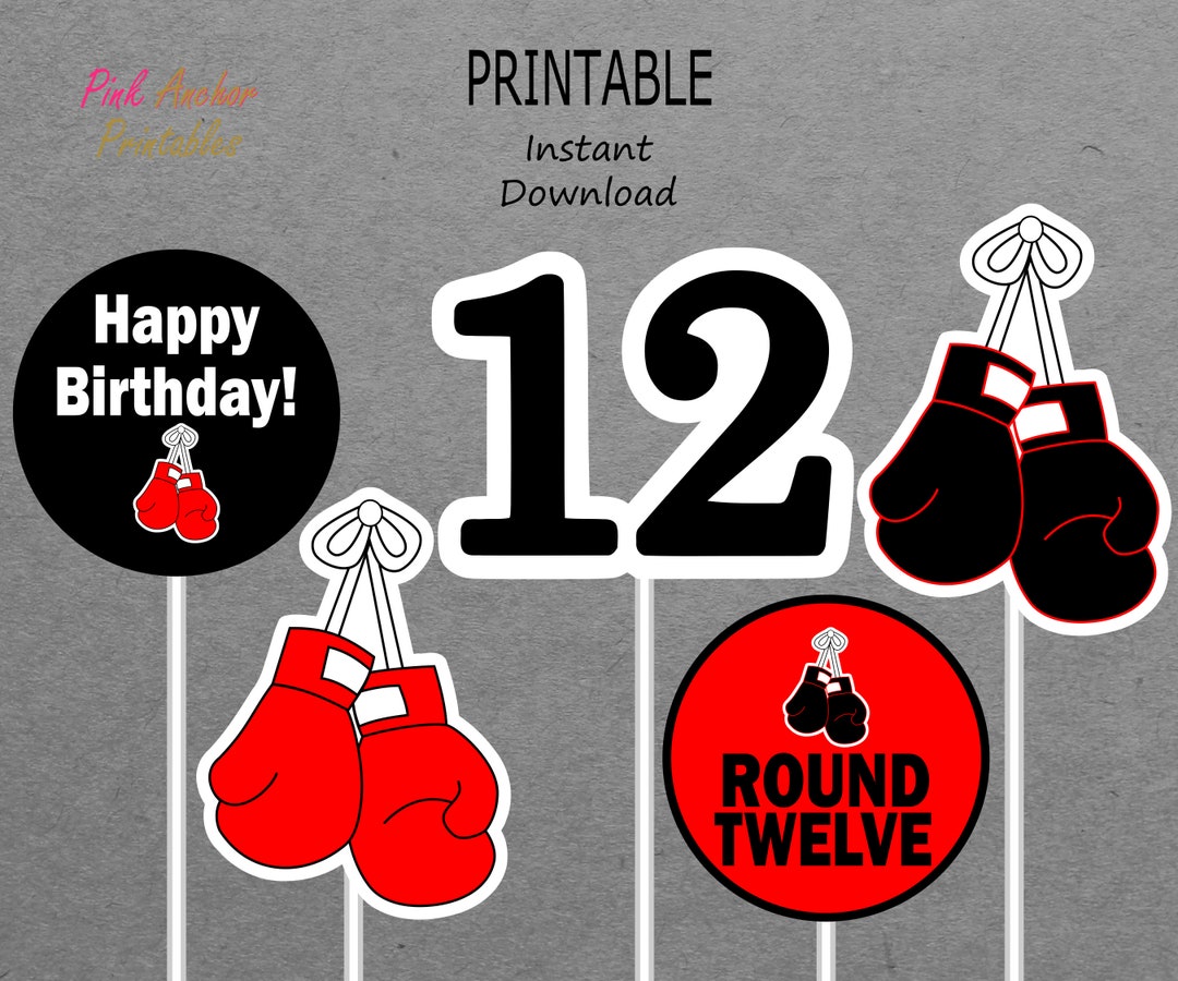 Printable Centerpieces Boxing Boxer Boy 12th Birthday 12 Black & Red ...