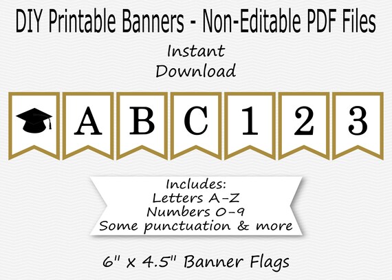 Graduation Grad Hat Banner Black & Gold Printable Banner | Etsy