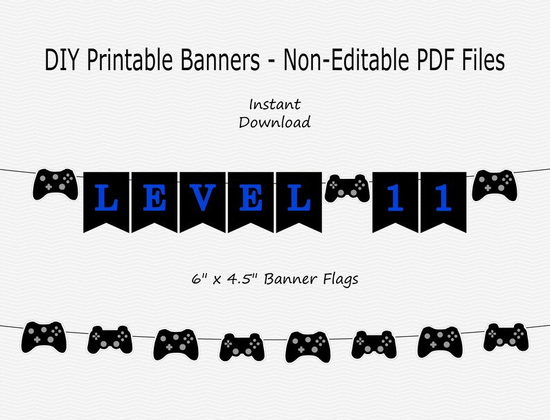 Printable Level 11 Banner Black & Light Royal Blue Video - Etsy