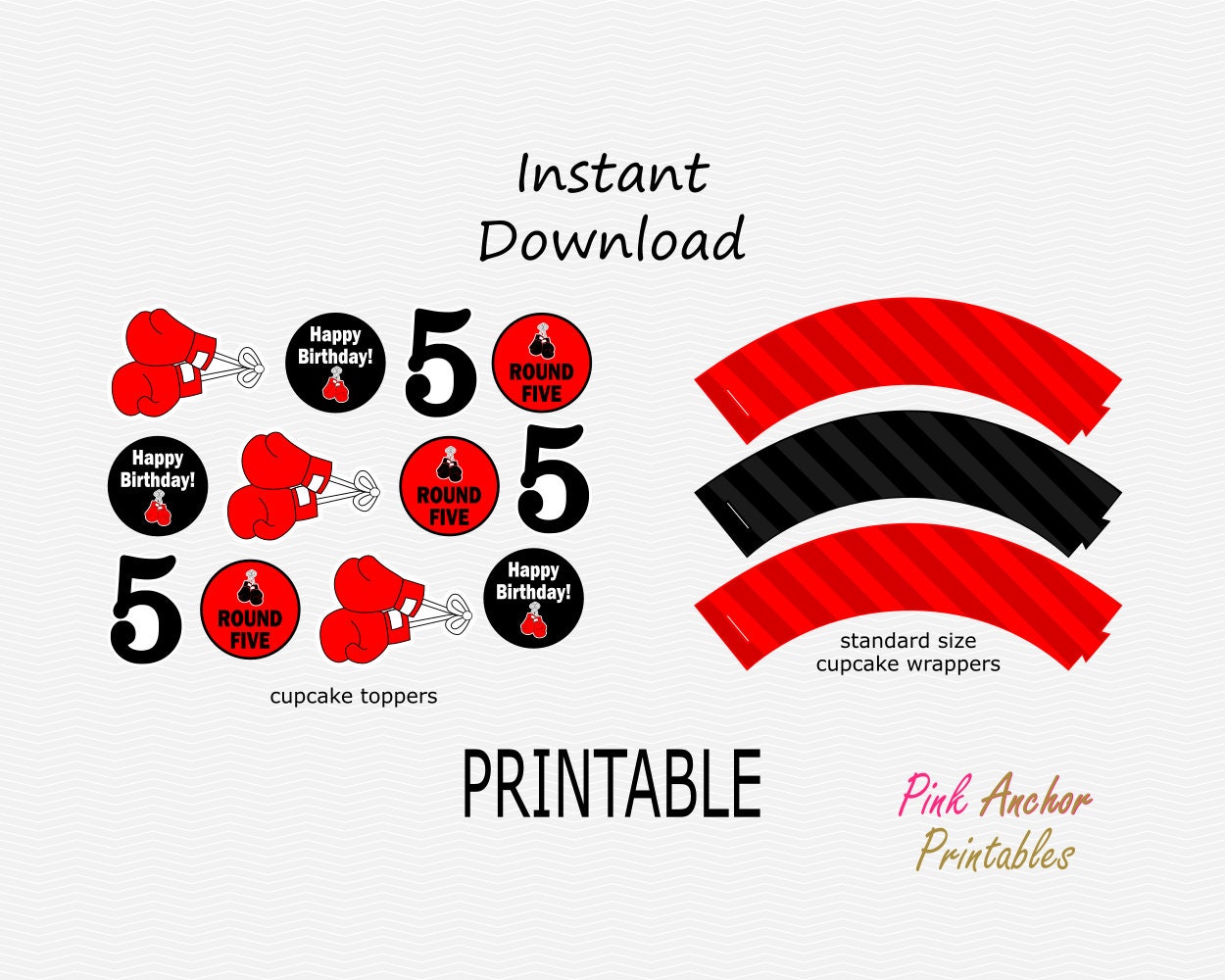 Printable Boxing Birthday Cupcake Toppers and Wrappers Red & | Etsy