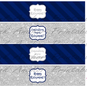 Retirement Water Bottle Labels - Navy Blue & Silver Sparkle - Happy ...