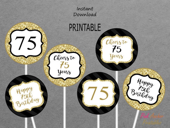 Printable 75th Birthday Centerpieces Black & Gold Cheers - Etsy