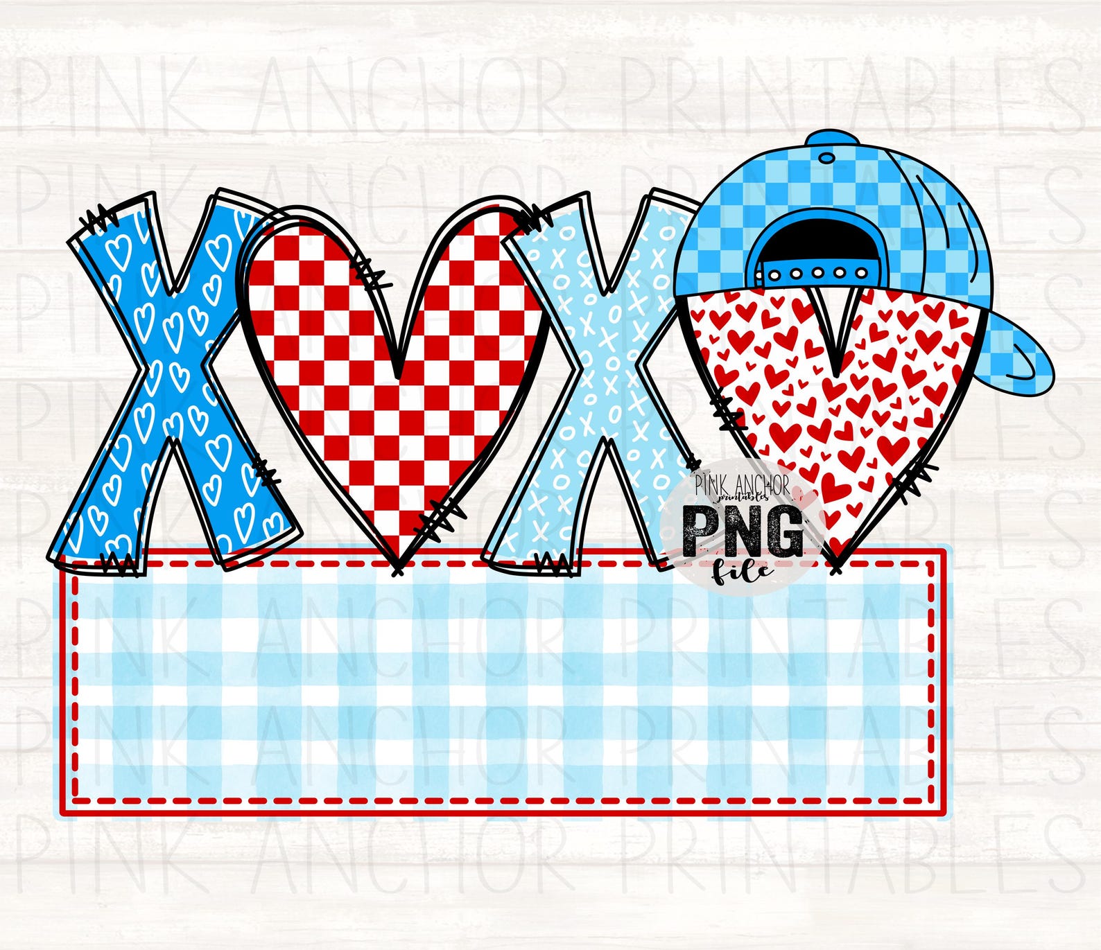 Instant Download Boy XOXO Heart Hat Gingham Valentine's Day Xoxo ...