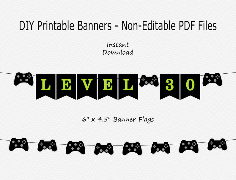 Printable Level 30 Banner Black & Lime Green Video Game - Etsy