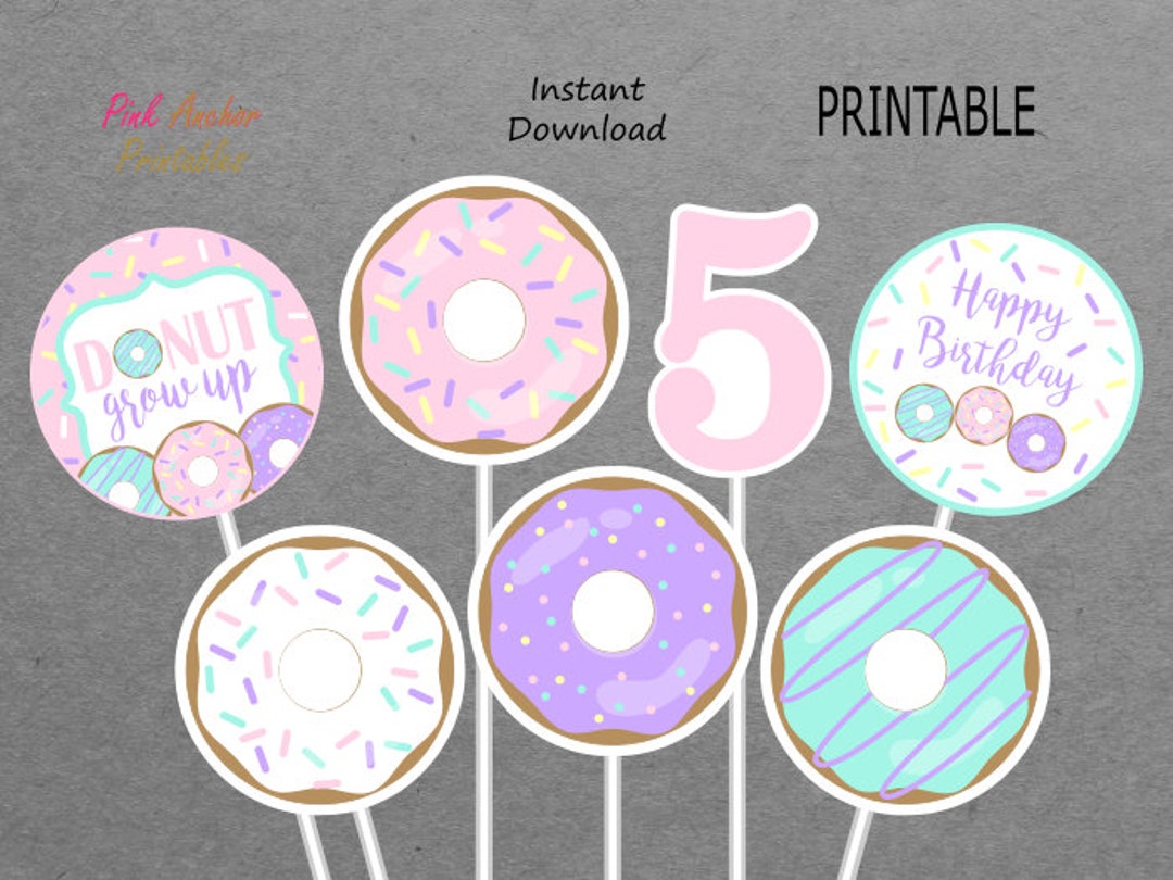 Printable Donut Centerpieces 5th Birthday Light Pink - Etsy