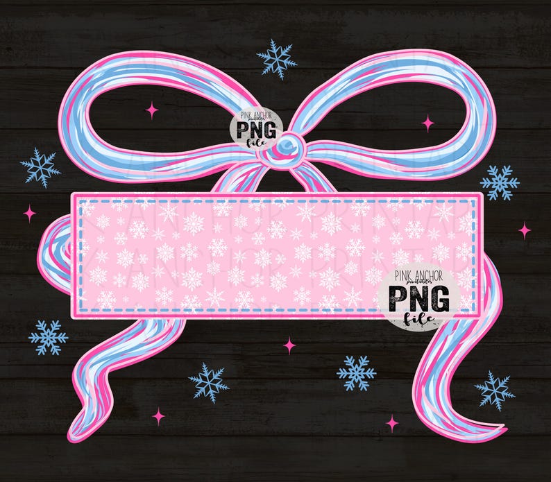 Instant Download Preppy Coquette Bow Winter Pink Blue Snowflakes Box ...