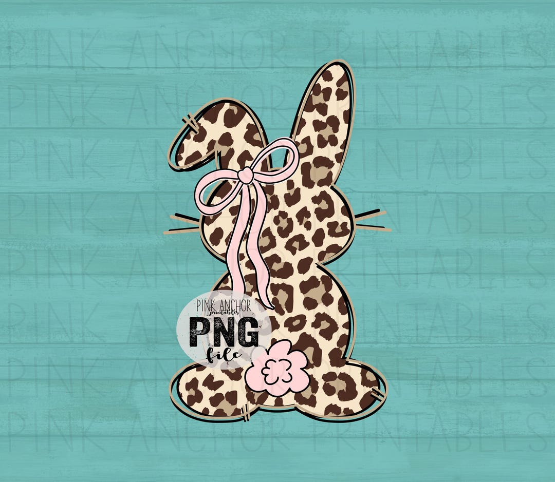 Easter Bunny Sketch Cheetah Girl Bow Png Printable Design Instant ...
