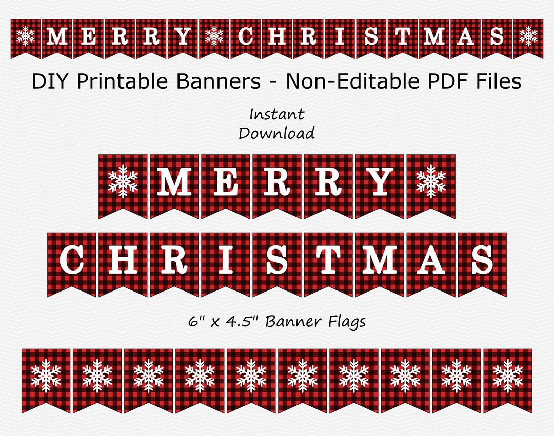 Merry Christmas Banner - Black, Red Plaid & White - Christmas Sign ...