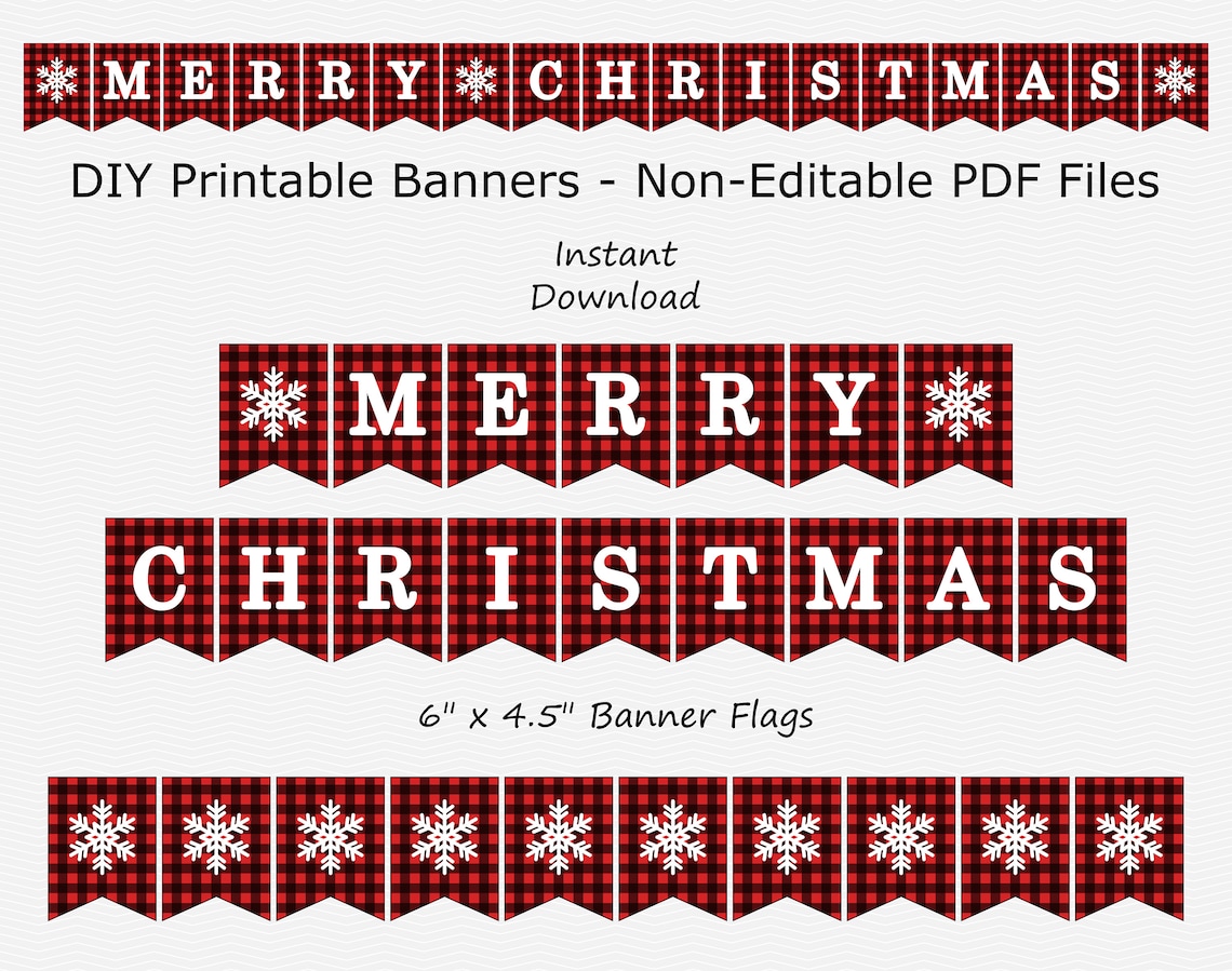 Merry Christmas Banner Black Red Plaid & White Christmas - Etsy