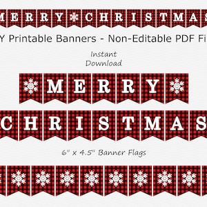 Merry Christmas Banner - Black, Red Plaid & White - Christmas Sign ...