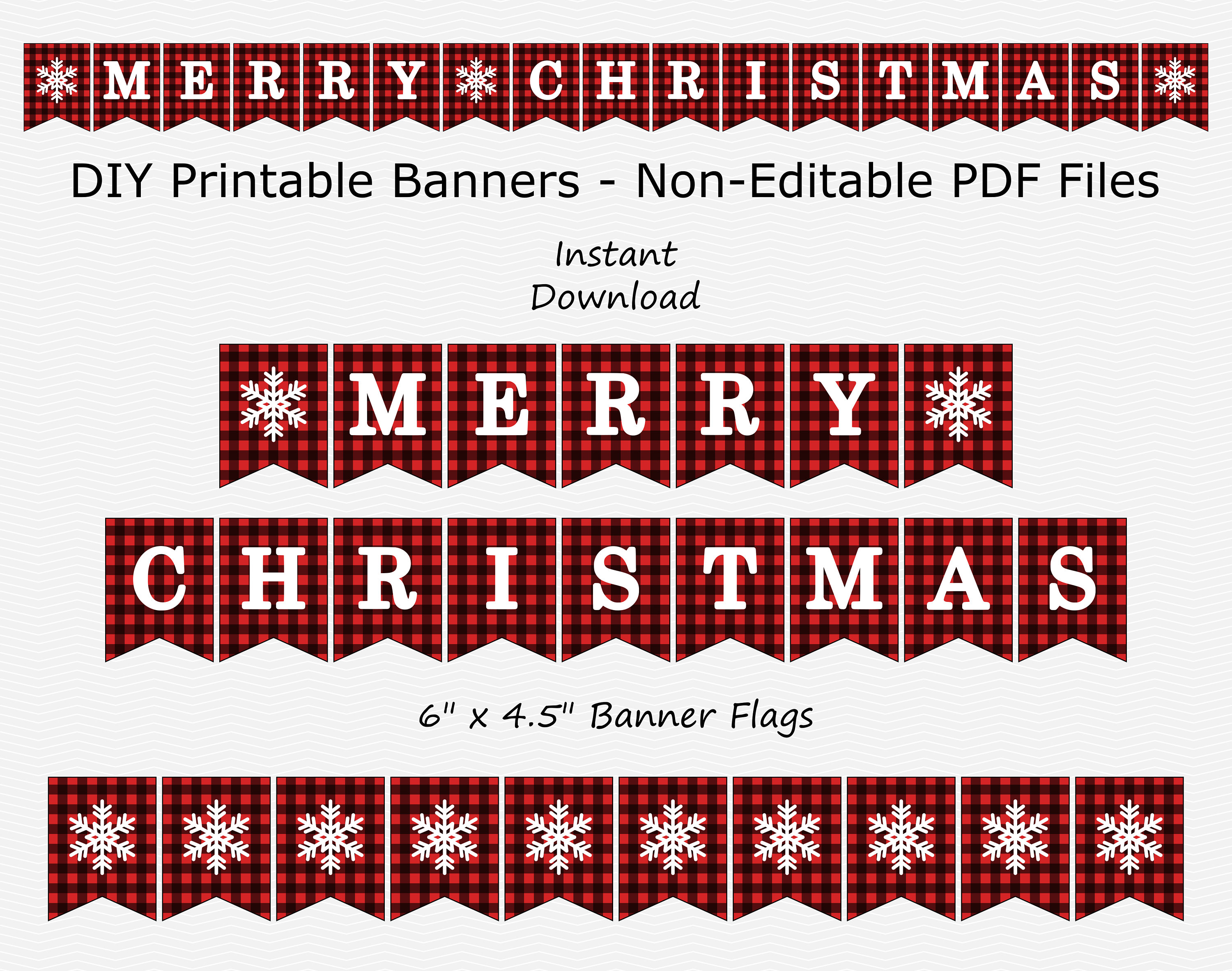 Merry Christmas Banner Black Red Plaid & White Christmas | Etsy