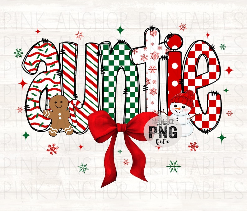 Instant Download Auntie Christmas Snowflake Stripes Polka Dot Patterns ...