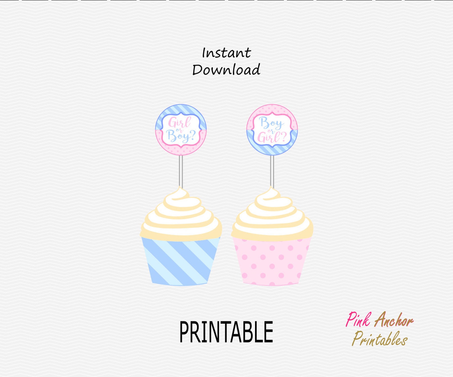 Printable Gender Reveal Cupcake Toppers and Wrappers - Baby Pink ...