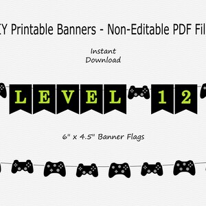 Printable Level 12 Banner - Black & Lime Green - Video Game Controller ...