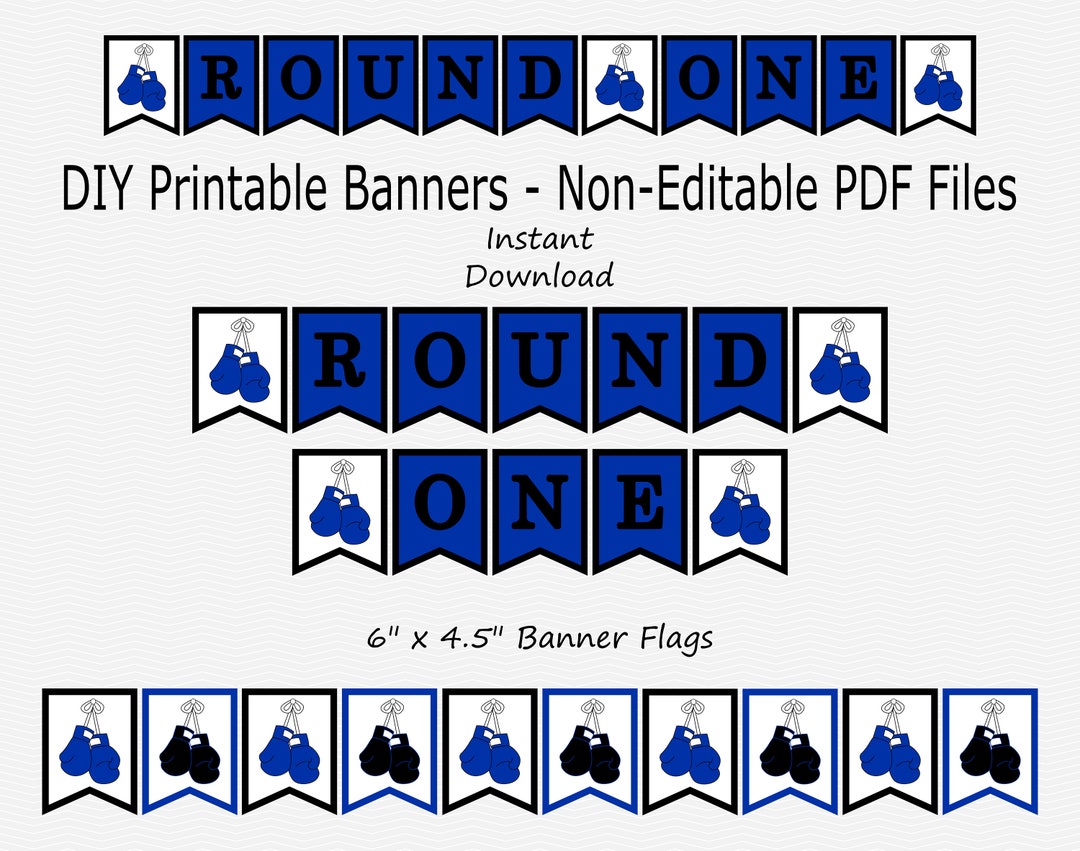 Round One Banner - Royal Blue & Black - Boxing Glove - Boy 1st Birthday ...