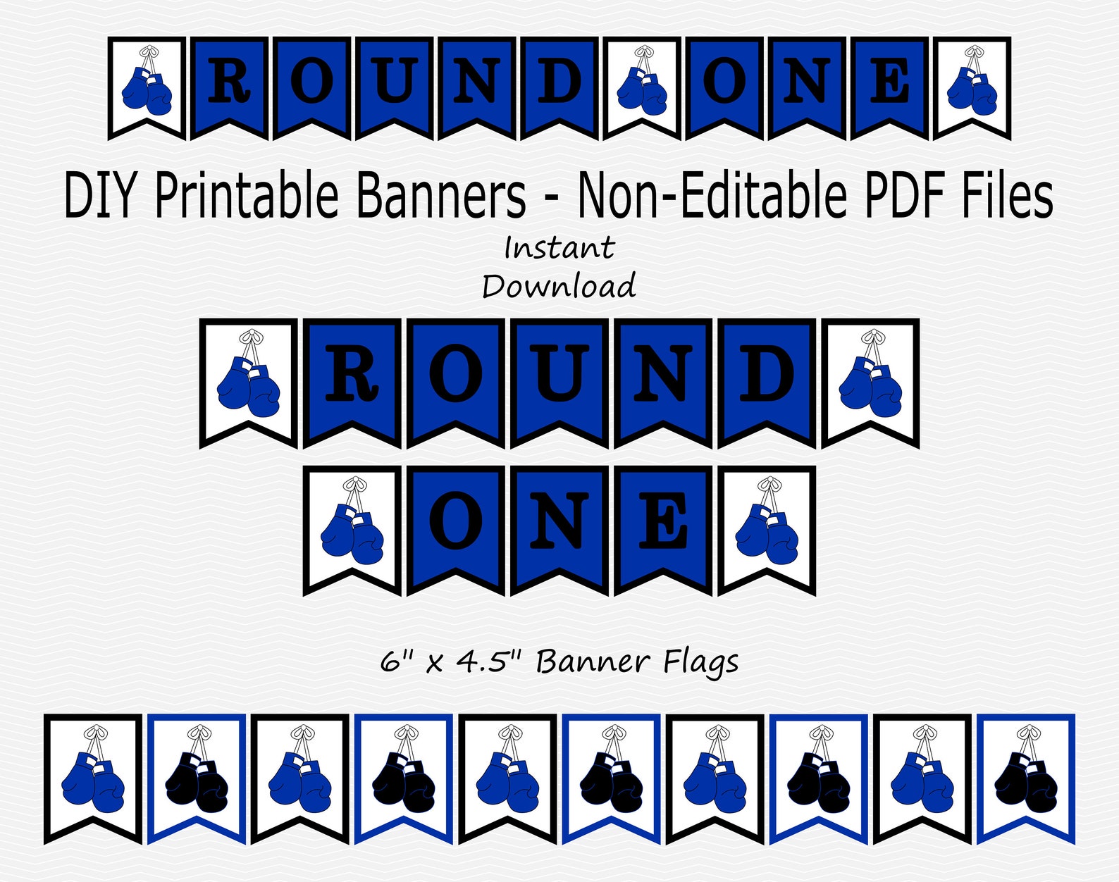 Round One Banner Royal Blue & Black Boxing Glove Boy 1st | Etsy