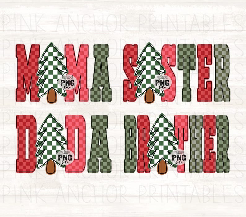 Instant Download Family Mama Dada Brother Sister Christmas Tree Checker ...