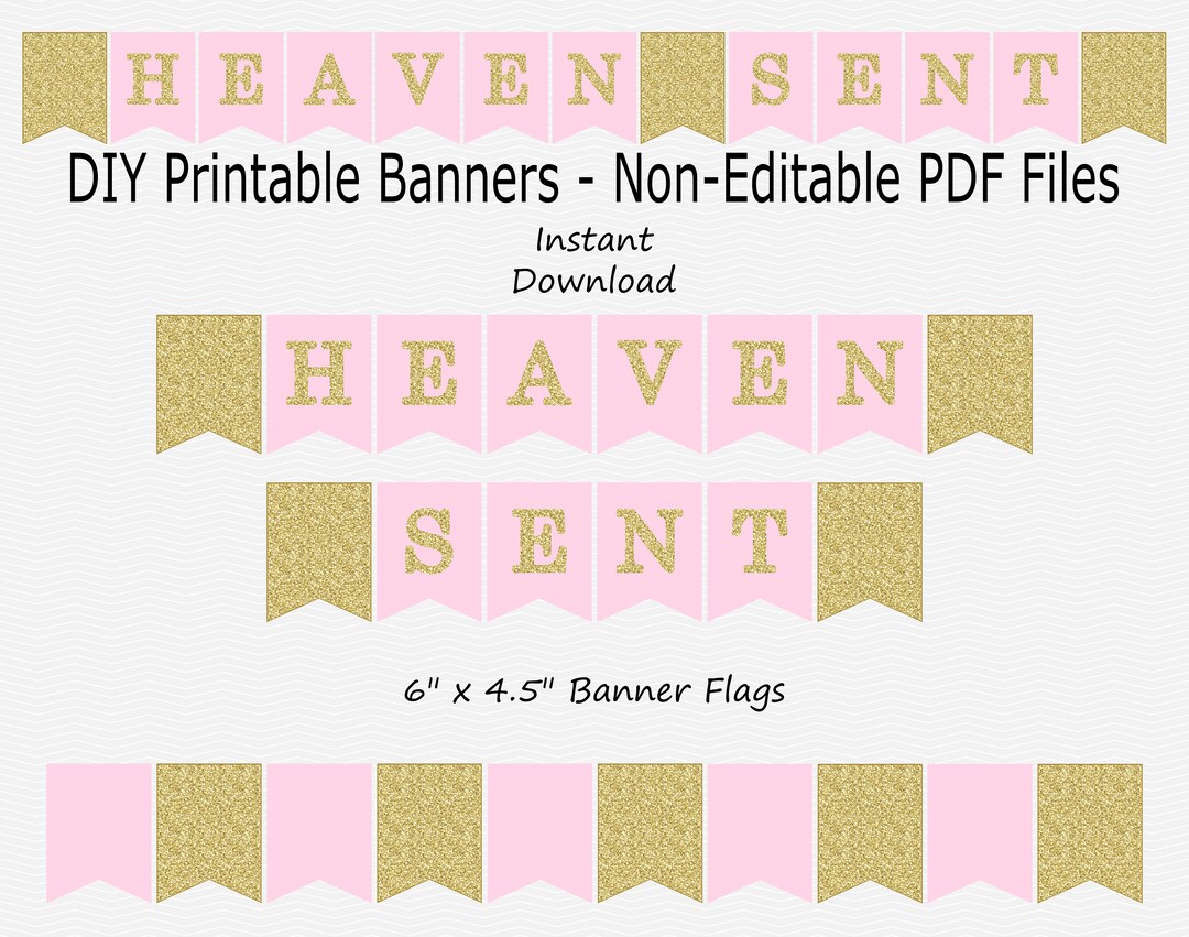 Heaven Sent Banner - Light Pink & Gold Glitter - Heaven Sent Baby ...
