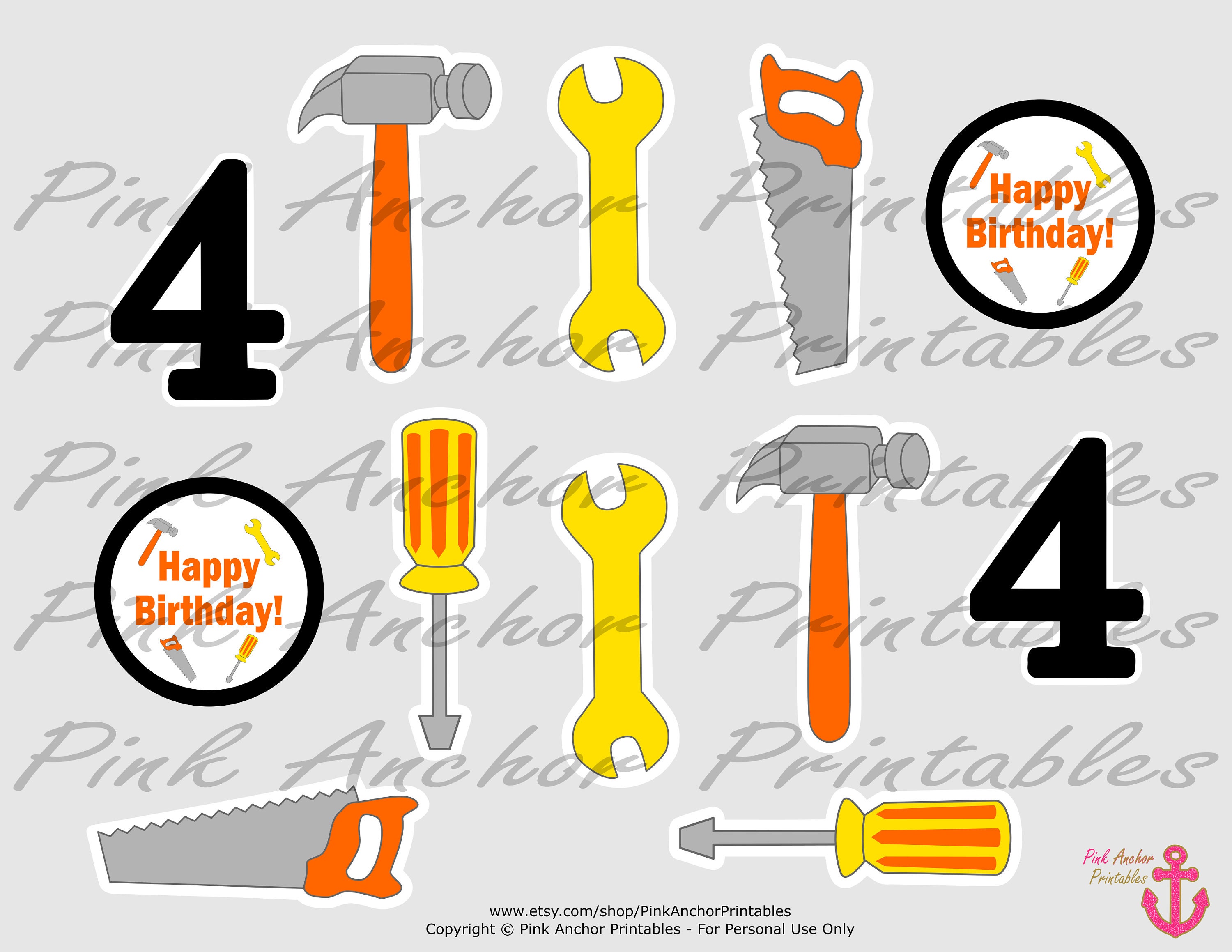 Printable Tools 4th Birthday Cupcake Toppers and Wrappers | Etsy