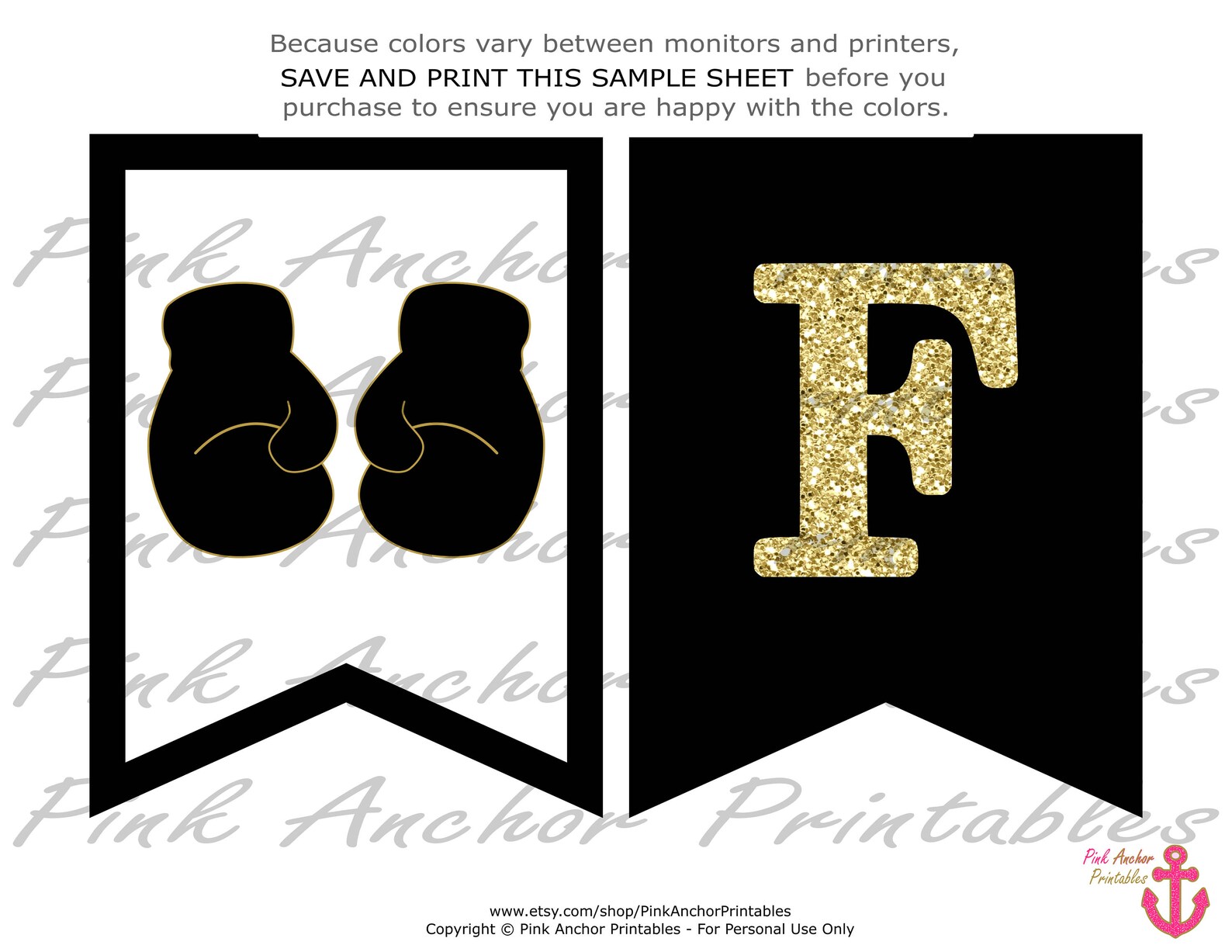 Fight Night Banner Gold Glitter & Black Boxing Glove Boy | Etsy