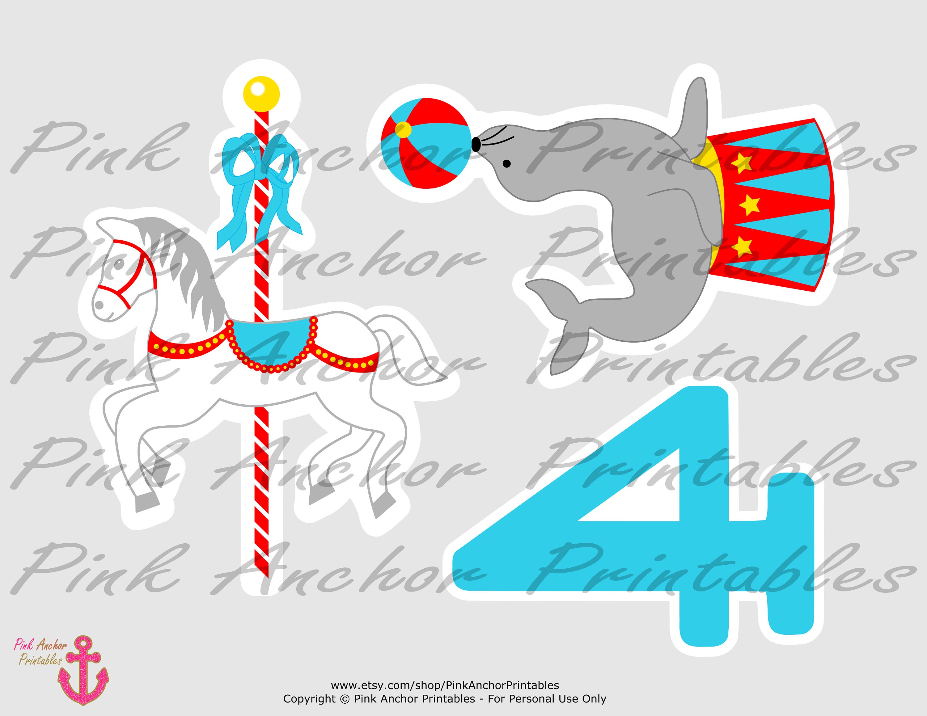 Printable Circus Centerpieces Red Blue Yellow Carnival | Etsy