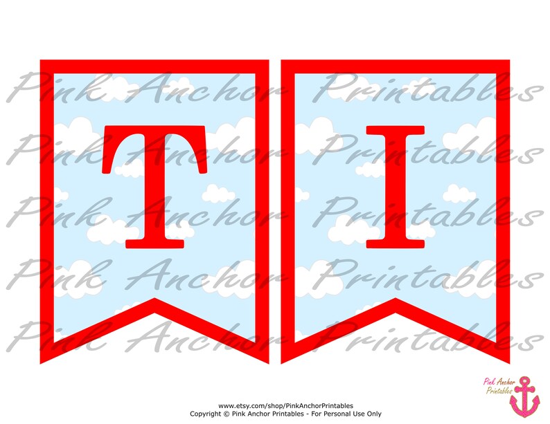 Printable Time Flies Banner - Light Blue, Red & White - Vintage ...