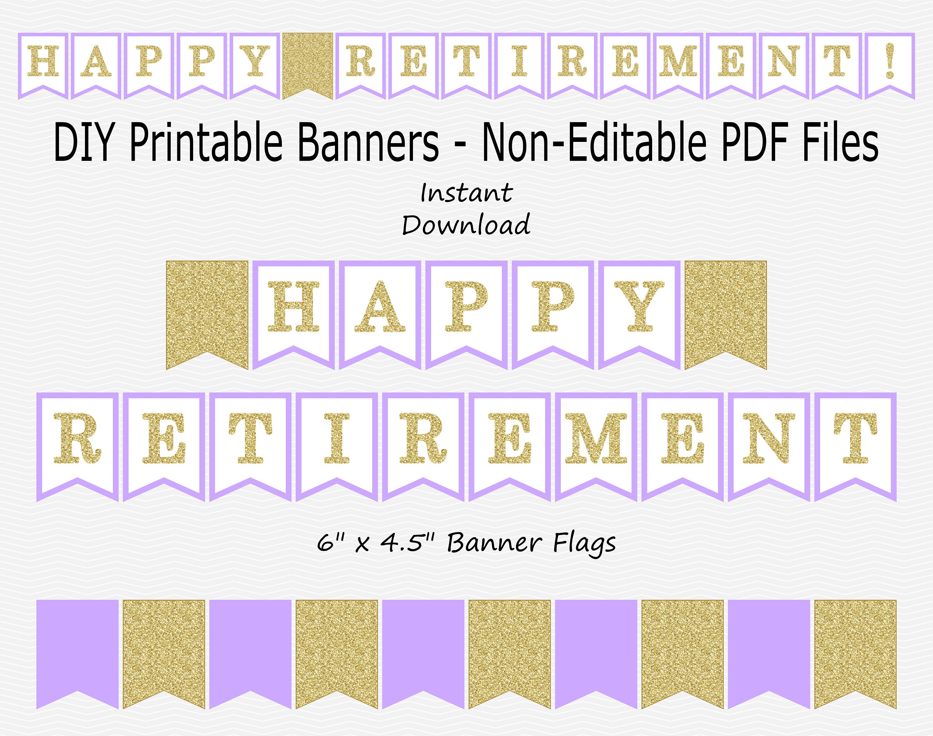 Happy Retirement Banner Light Purple & Gold Glitter | Etsy