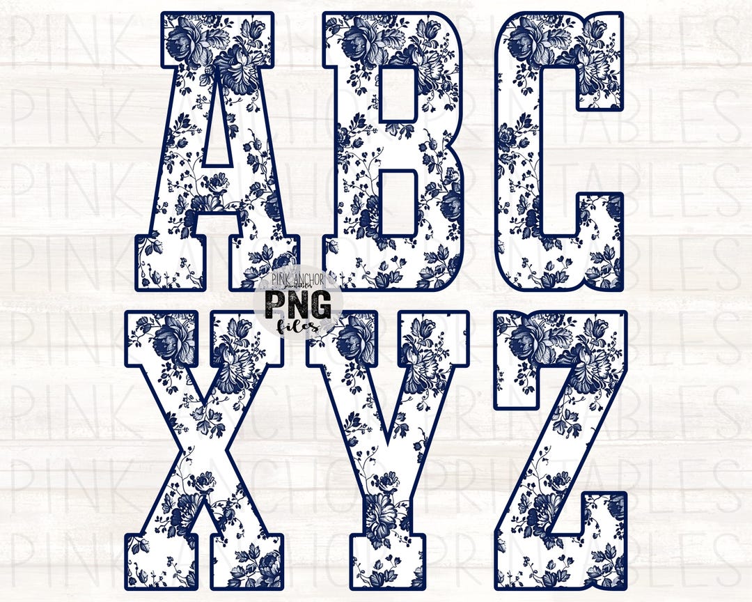 Instant Download Navy Blue Floral Toile Alphabet ABC Alpha Pack Bundle ...