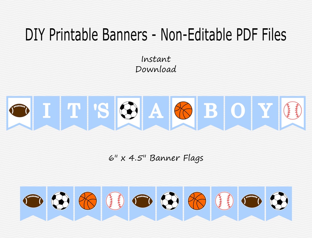 It's A Boy Banner - Light Blue - Baby Shower - Sport Ball - Football ...