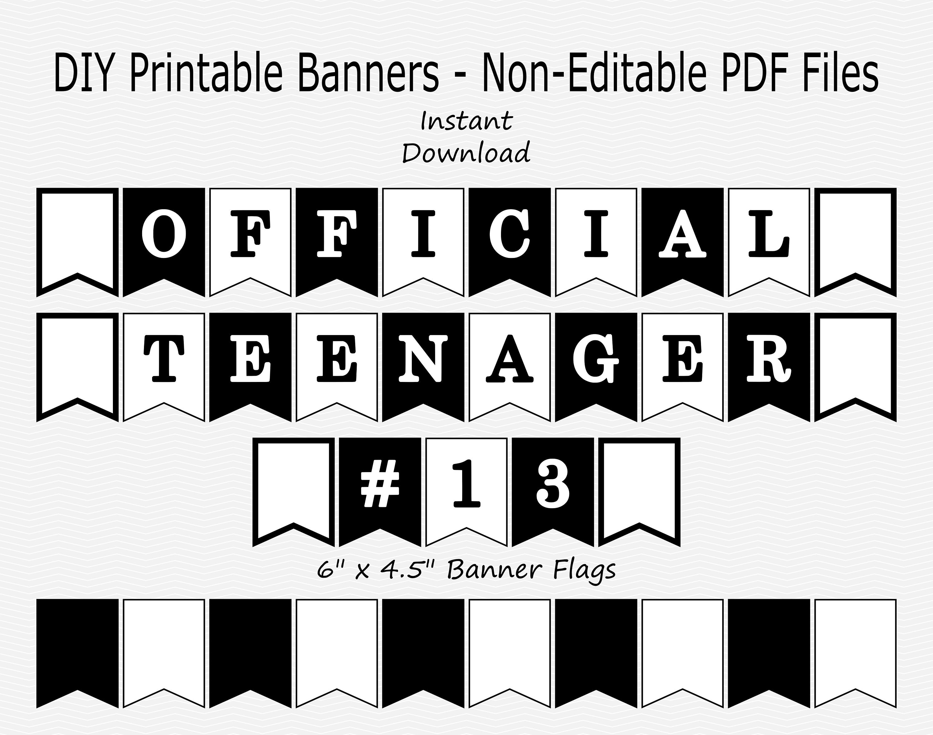 Official Teenager 13 Banner Black & White PRINTABLE | Etsy