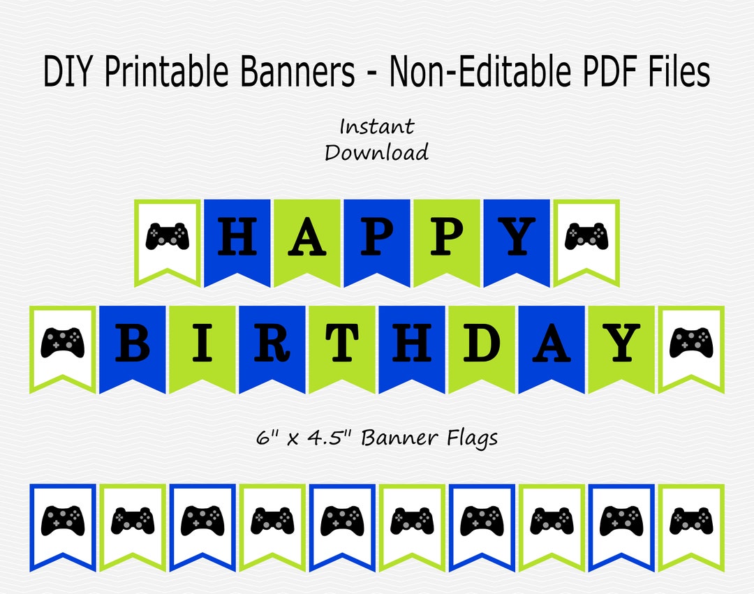 Happy Birthday Banner - Lime Green & Light Royal Blue - Game Controller ...