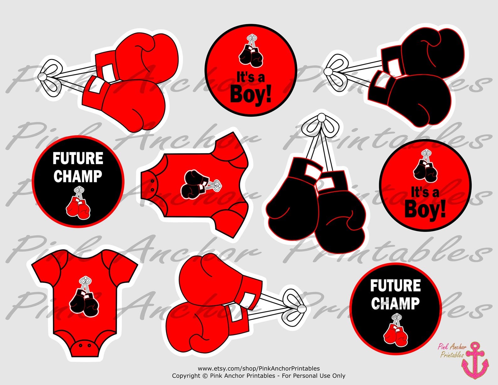 Printable Boxing Baby Shower Cupcake Toppers and Wrappers - Etsy