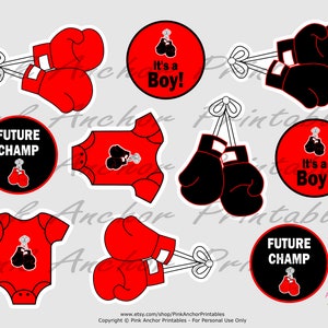 Printable Boxing Baby Shower Cupcake Toppers and Wrappers - Red & Black ...