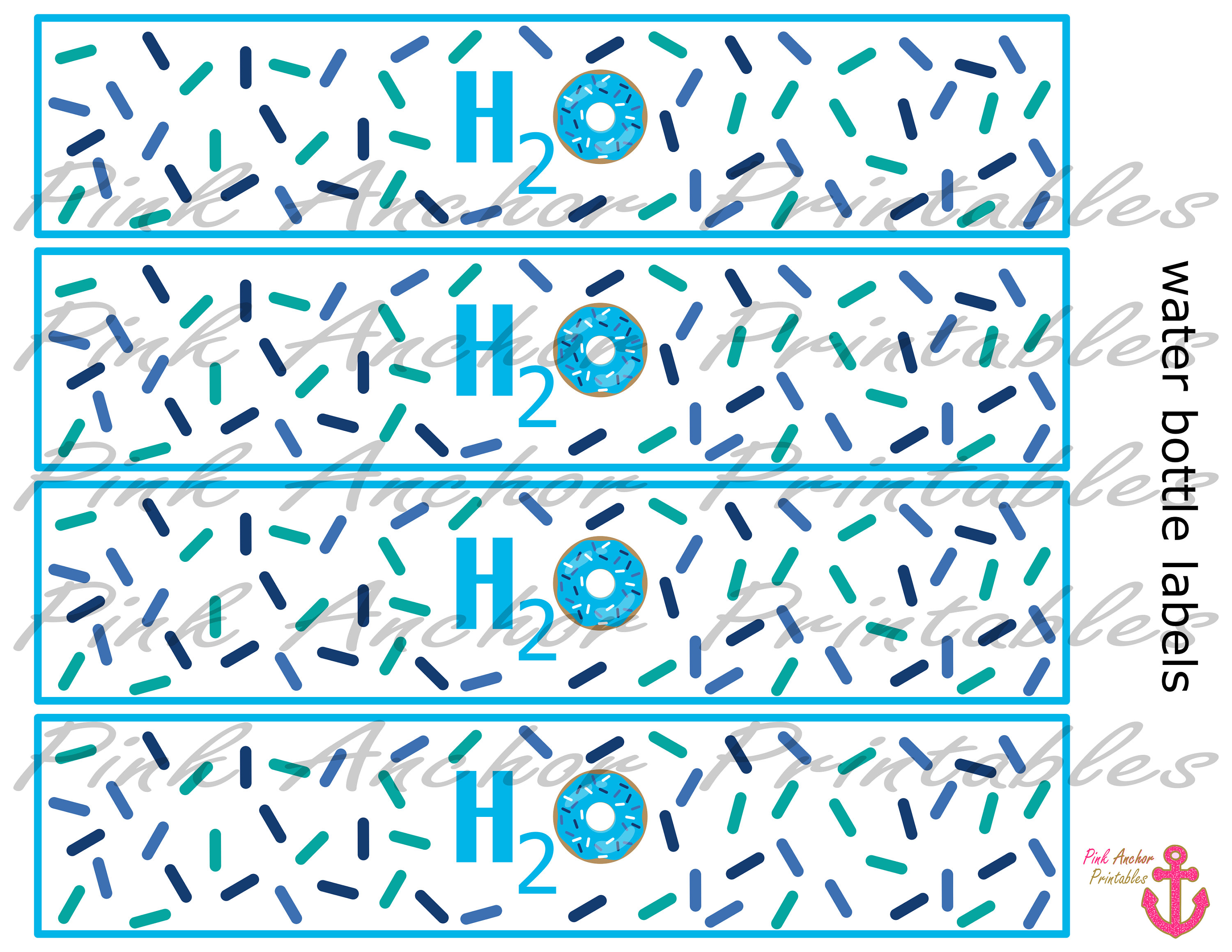 Printable Donut Sprinkles H2O Water Bottle Labels Blue & | Etsy