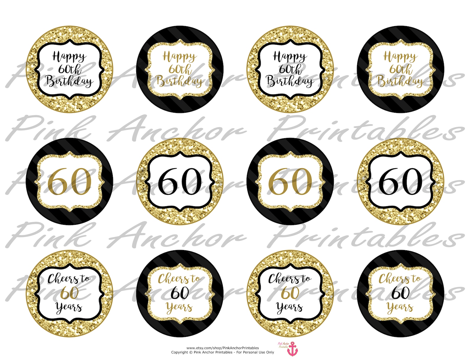 Printable 60th Birthday Cupcake Toppers and Wrappers Gold & - Etsy Canada