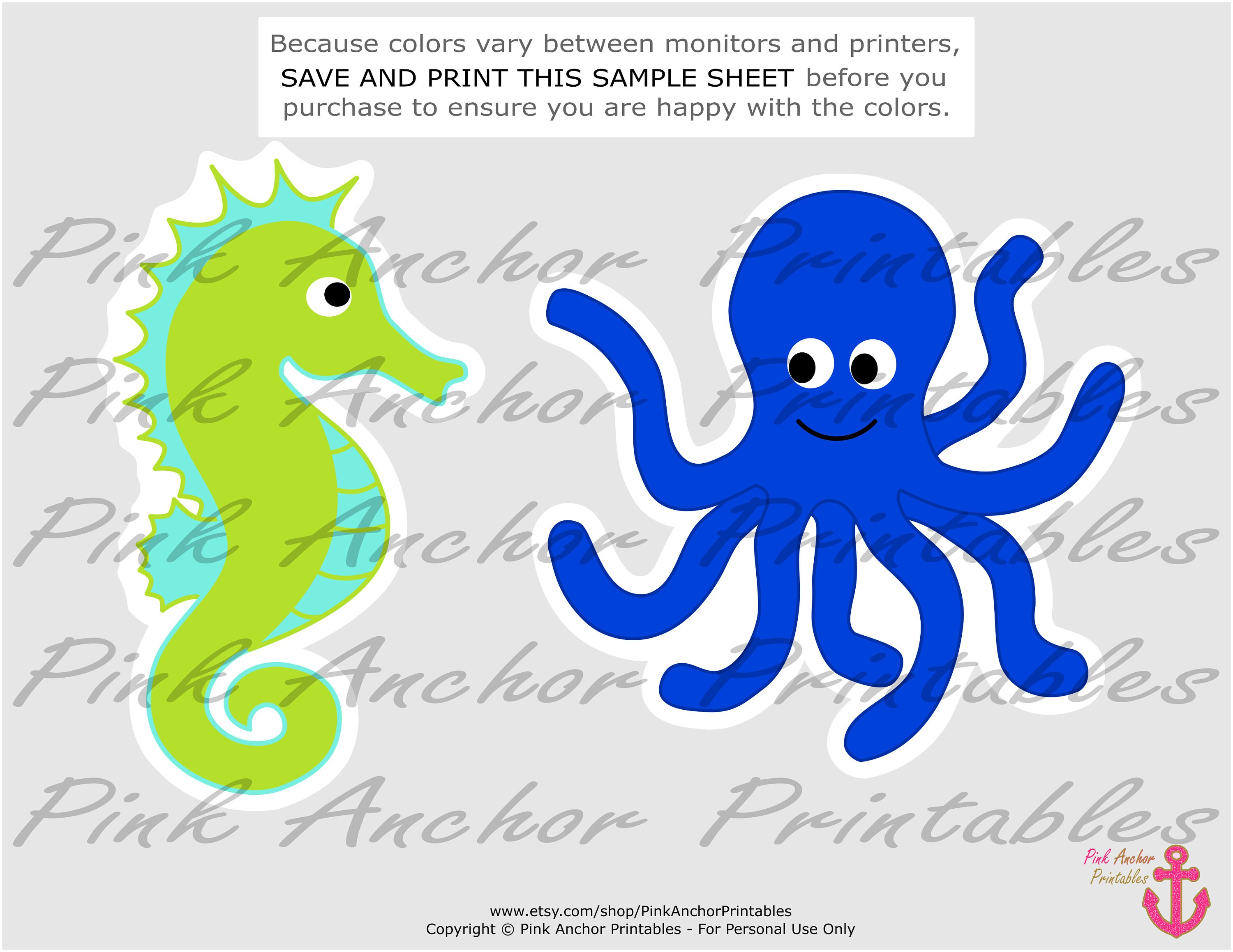 Printable Under the Sea Centerpieces Royal Blue Lime Green | Etsy